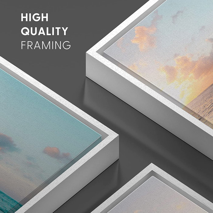 IDEA4WALL Aesthetic Sunset on Teal Ocean Coastal Beach Shore Framed Canvas 3 Pieces Print ...